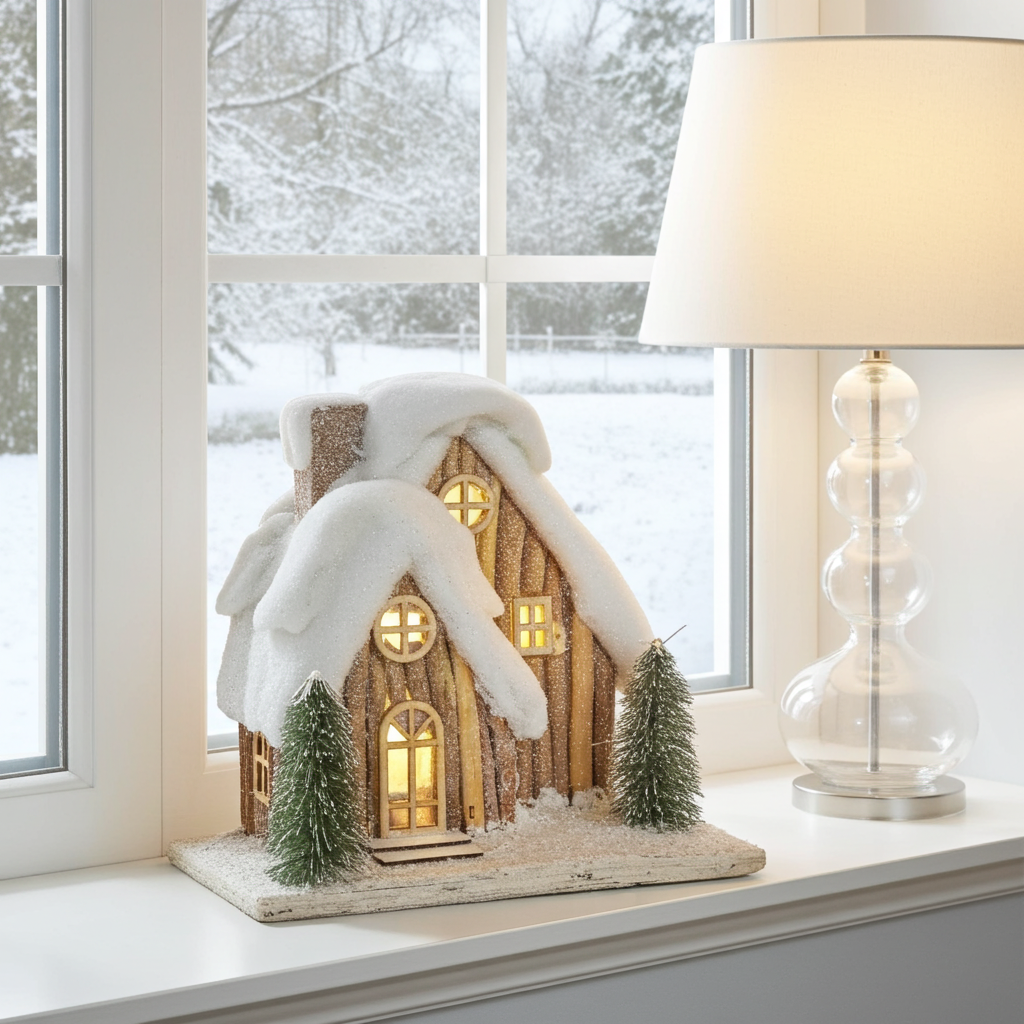 Christmas In The Woods Snowy 32 cm LED Log Cabin Christmas Decor ...