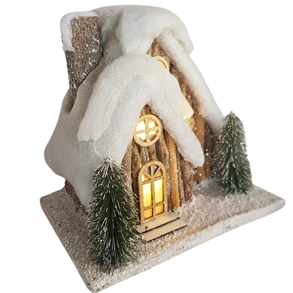 Christmas In The Woods Snowy 32 cm LED Log Cabin Christmas Decor ...
