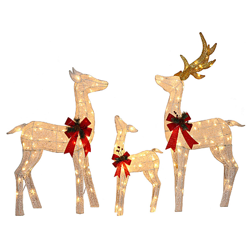 Outdoor White LED Light Up Reindeer Family Christmas Display ...
