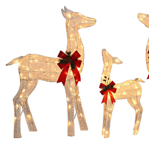 Outdoor White LED Light Up Reindeer Family Christmas Display ...